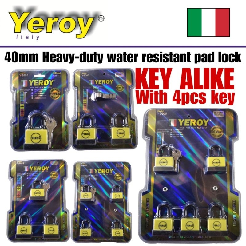 YEROY ITALY 40MM HEAVY-DUTY WATER RESISTANT PAD LOCK WITH FULL PVC ...