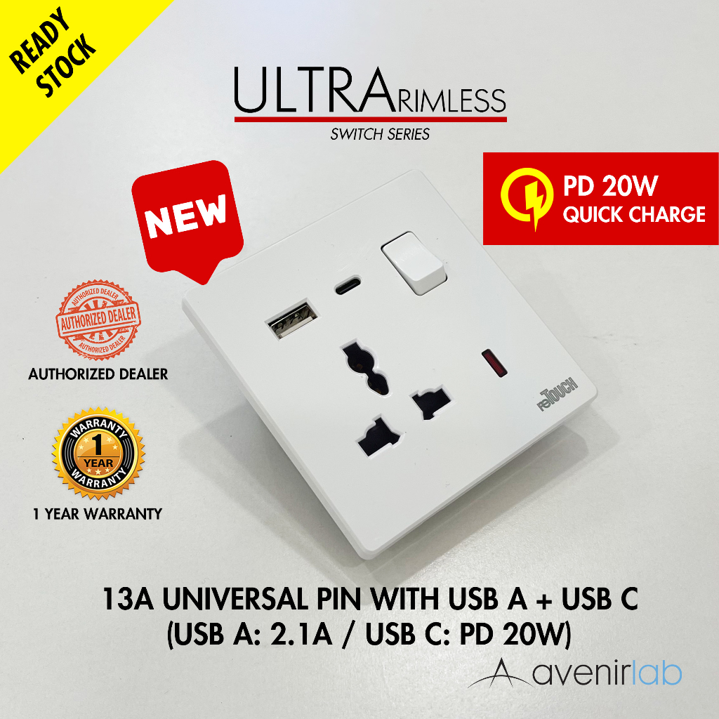 [WHITE] reTouch Ultra Rimless Switch 20A/45A 1/2Way Aircond Heater 13A ...