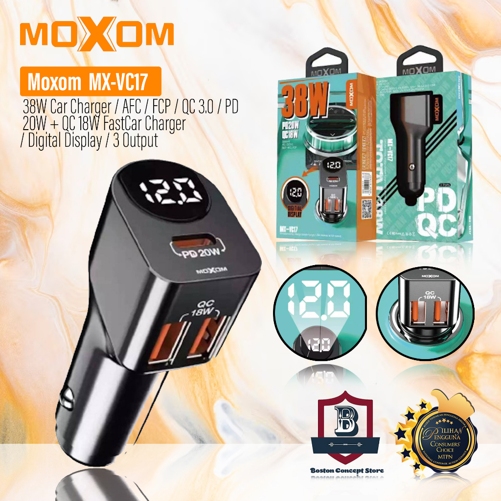 BOSTON MOXOM MX-VC17 38W Car Charger / AFC / FCP / QC 3.0 / PD 20W + QC ...