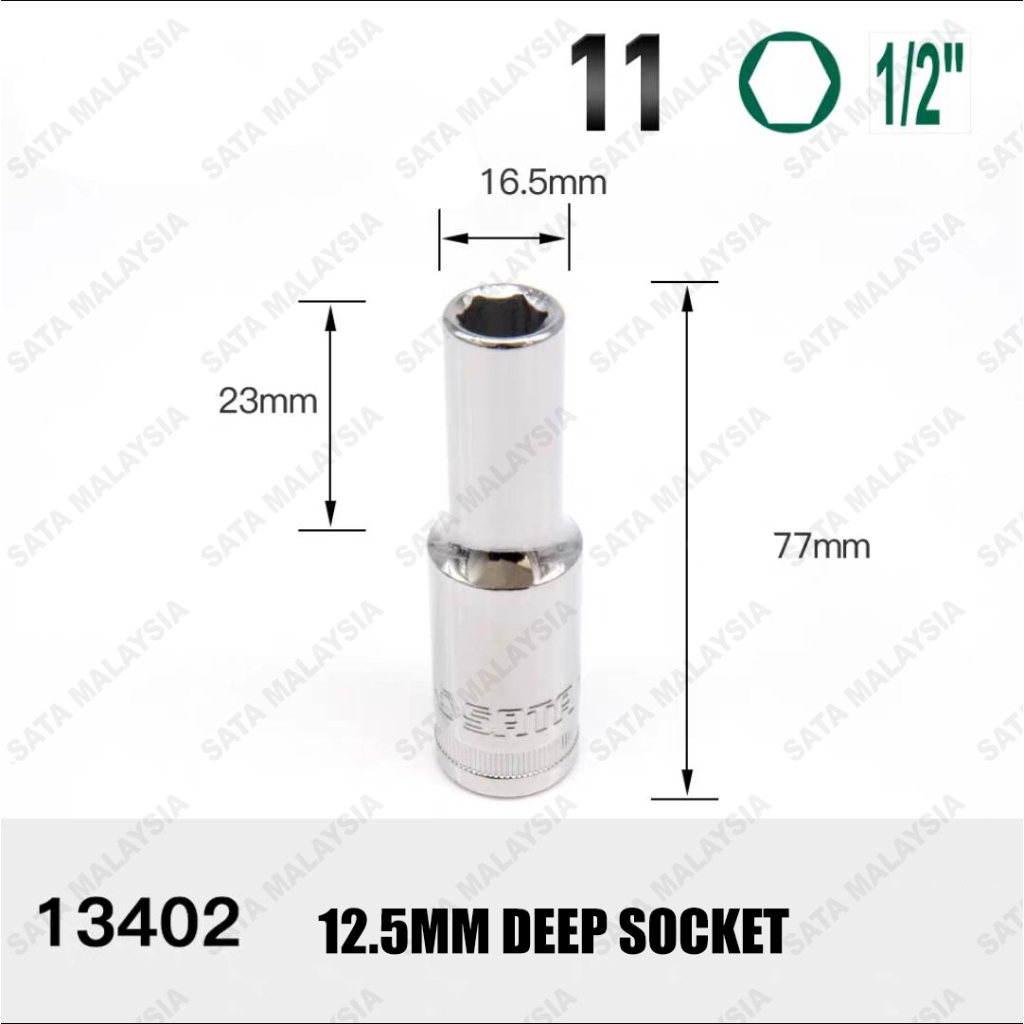 1/4" 3/8" 1/2" SATA DR. 6PT. Deep Socket/Soket Panjang SATA/CR-V Long ...
