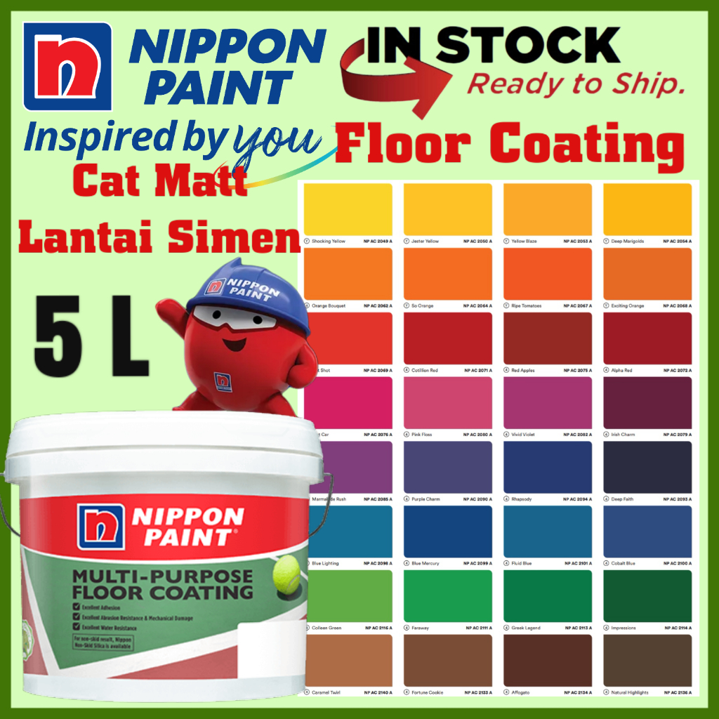 SINAR NIPPON FLOOR COATING PAINT 5L CONCRETE CEMENT CAT LANTAI SIMEN ...