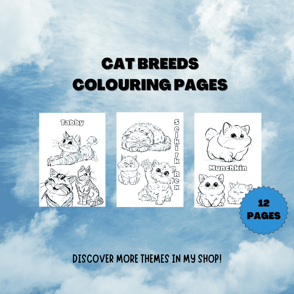 [PDF] 12 Pages Cats Theme Printable Coloring Book Kids Children Adults ...