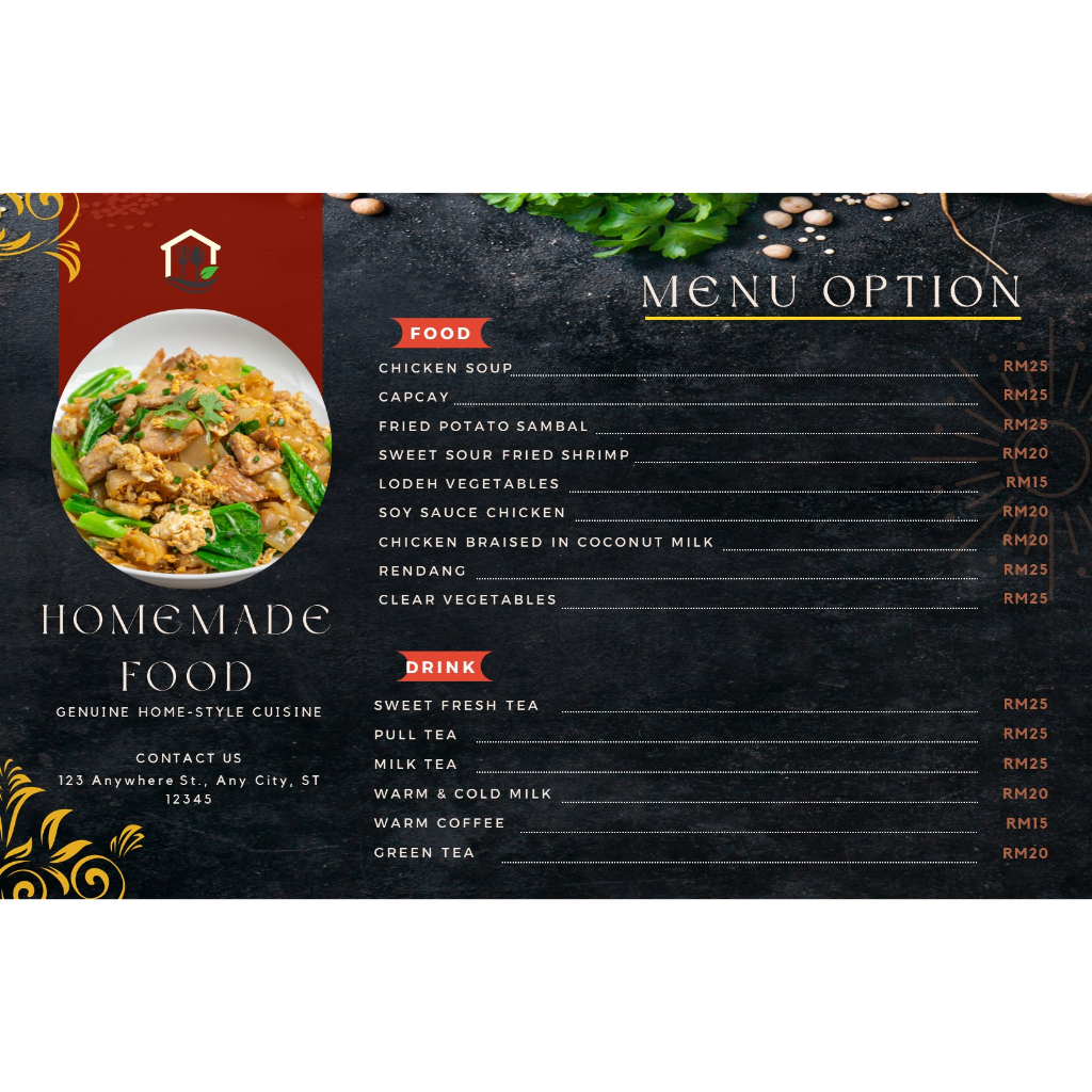 MENU LIST TEMPLATE [EDITABLE] Black Modern Food Menu | Shopee Malaysia