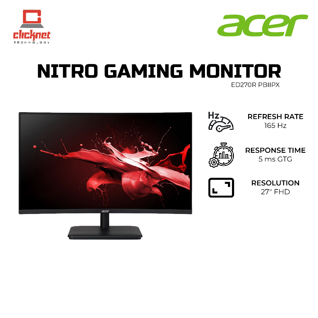 ACER NITRO ED270R PBIIPX 27'' FHD CURVED LED GAMING MONITOR, 1920 x ...