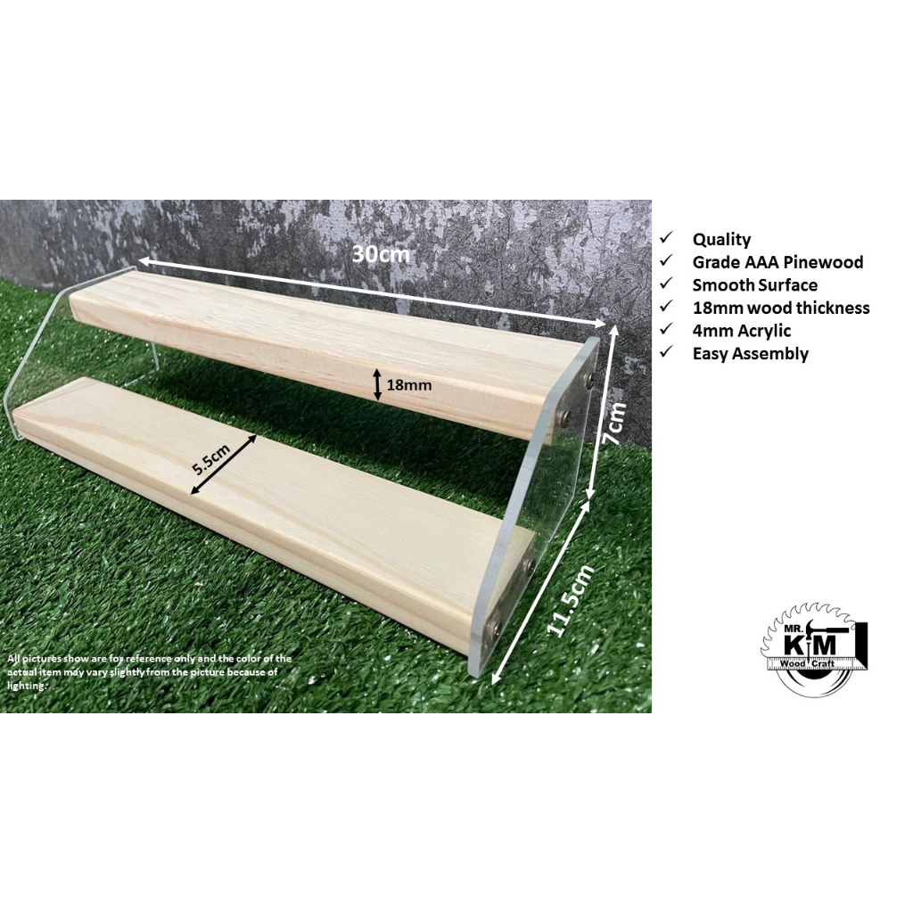2 Tier Wooden + Acrylic Display stand counter for display product ...