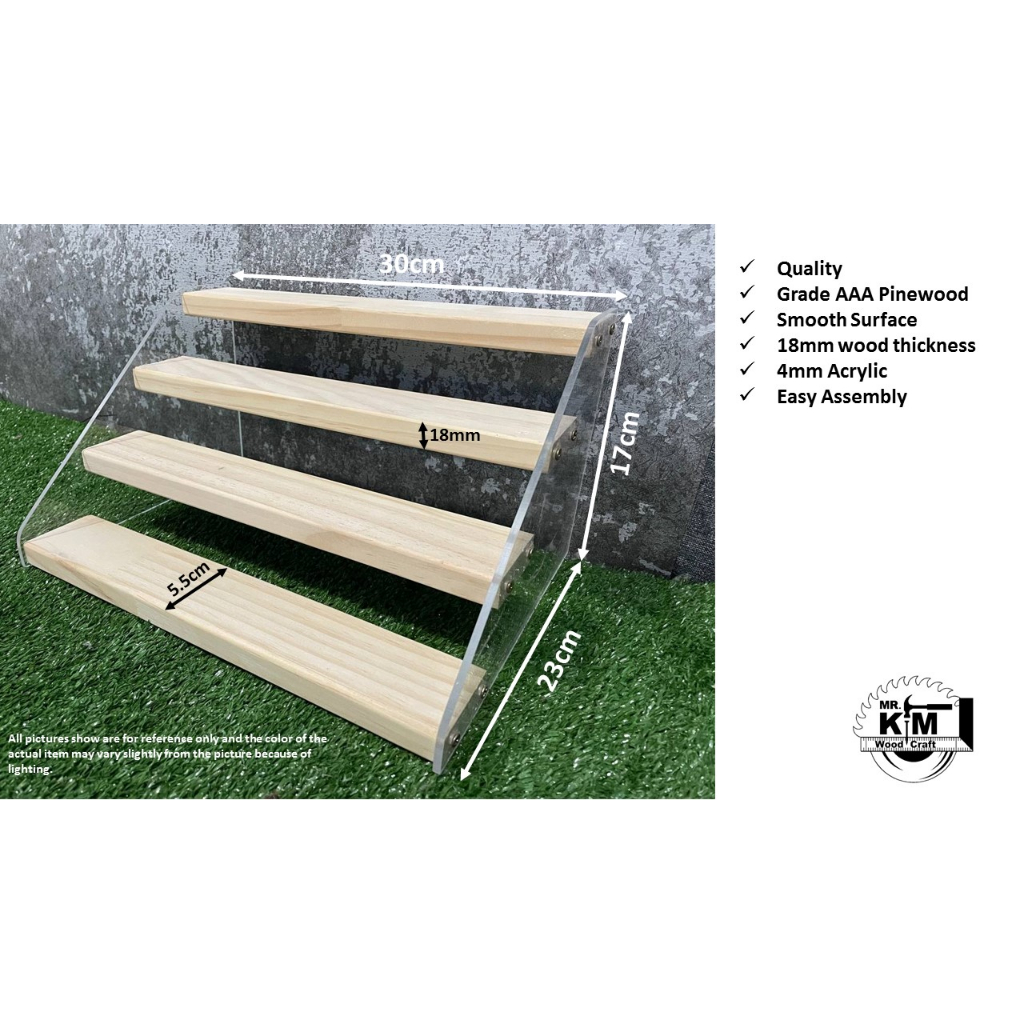 4 Tier Wooden + Acrylic Display stand counter for display product ...