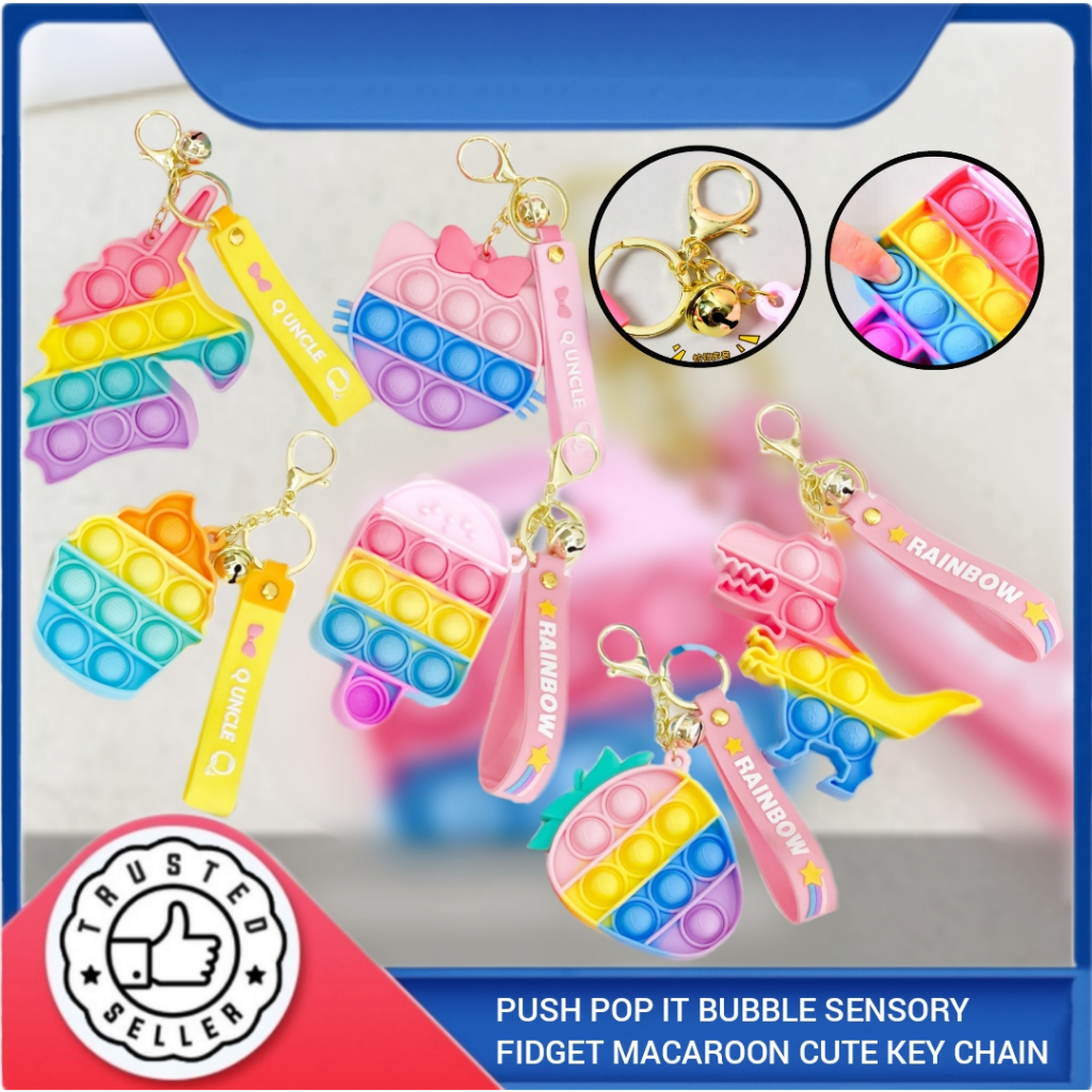 Push Pop it Bubble Sensory Fidget Cute Key Chain | Creative Macaroon ...