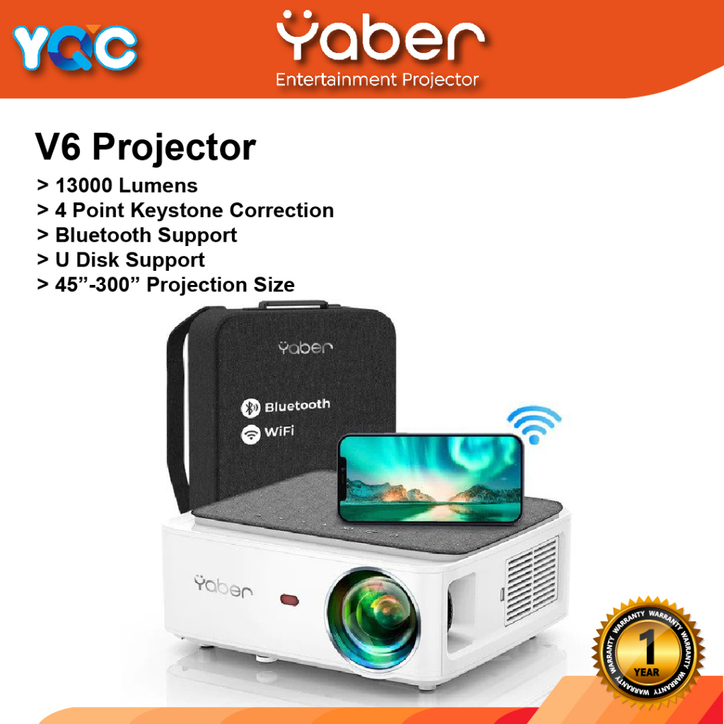 YABER V6 Projector with WiFi and Bluetooth, 1080P Portable, 4P Keystone ...