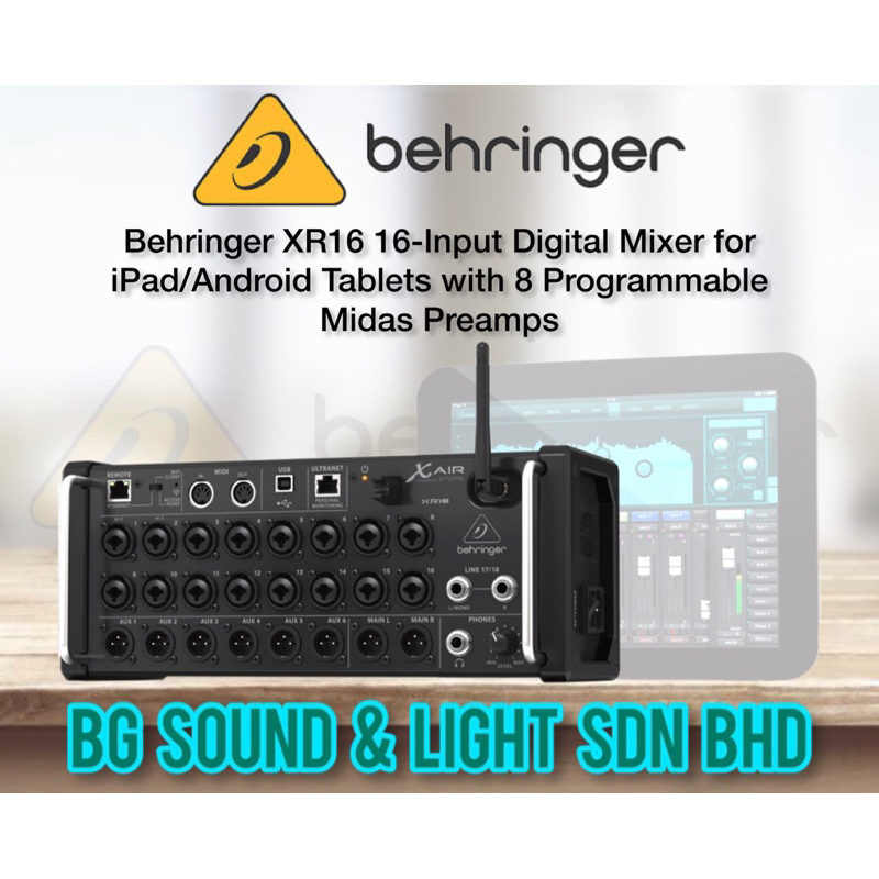 Behringer XR16 16-Input Digital Mixer for iPad/Android Tablets with 8 Programmable Midas Preamps ...