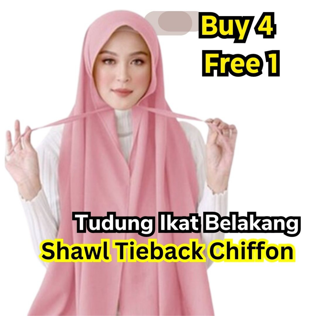 Instant Shawl Chiffon Airis Premium Flowy Tali Ikat Belakang Ironless ...