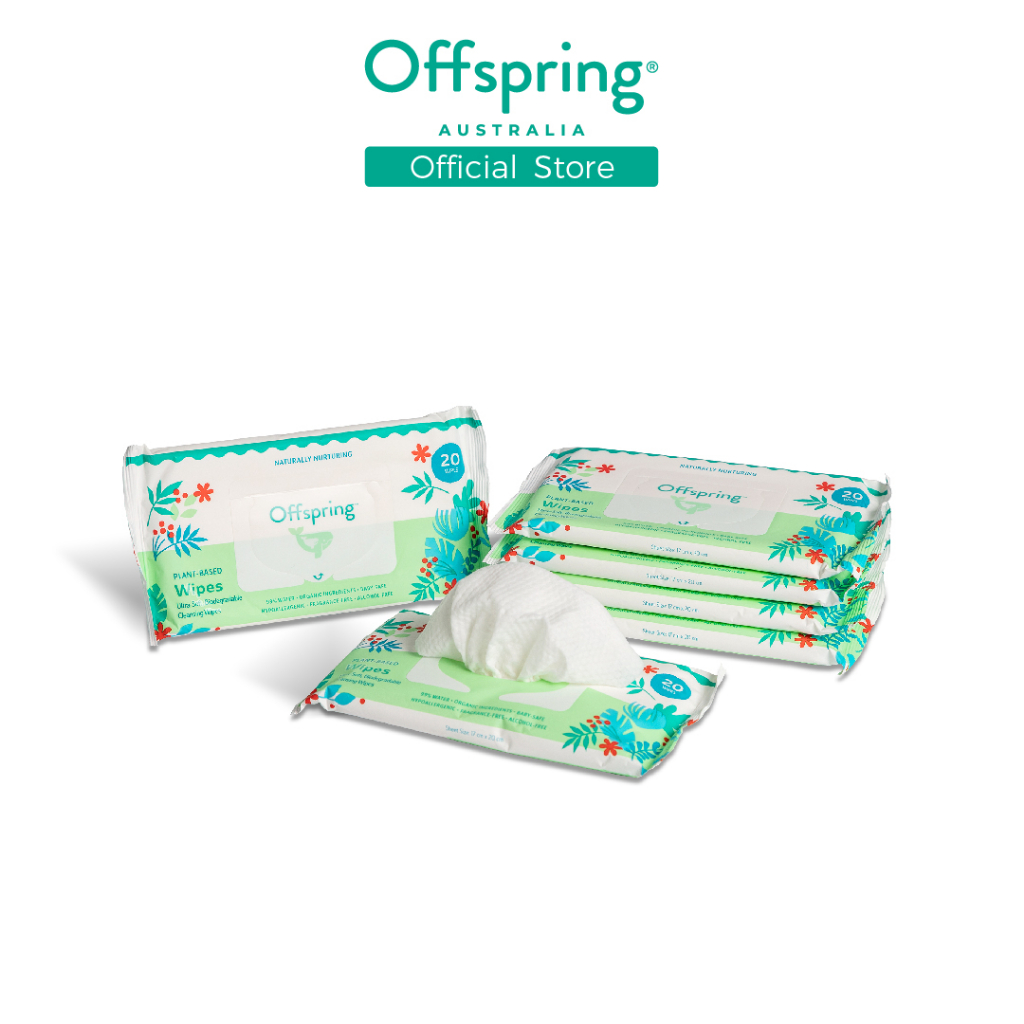 Offspring Biodegradable Plant-Based Baby Wipes 20 ct (6 Packs) [120Pcs ...
