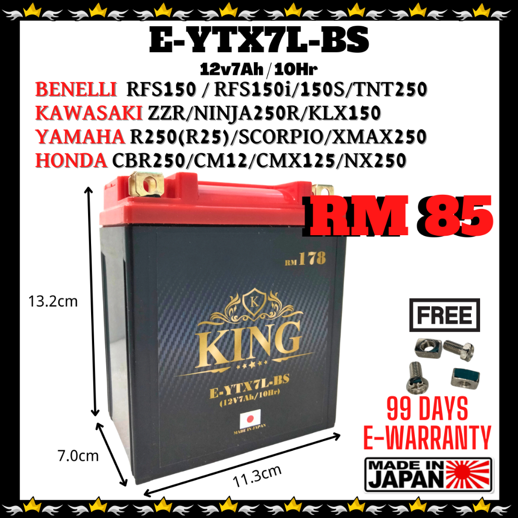 [READY STOCK] KING Motorcycle Battery MF Bateri Motorsikal KING E-YTX7L-BS YTX7L BENELLI RFS 150 ...