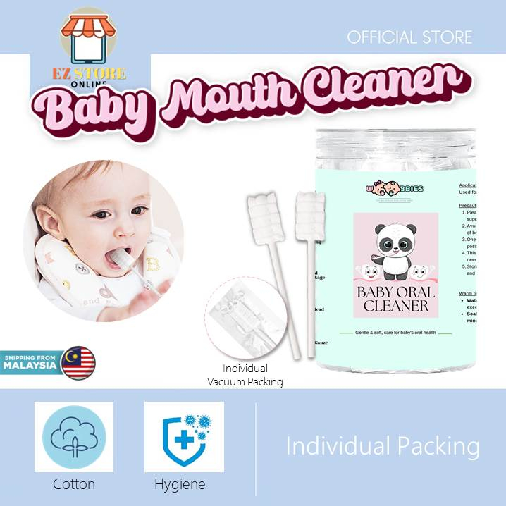 EZSTOREONLINE 30 Pcs Baby Cotton Swab Mouth Tongue Cleaner Oral Cleaner ...
