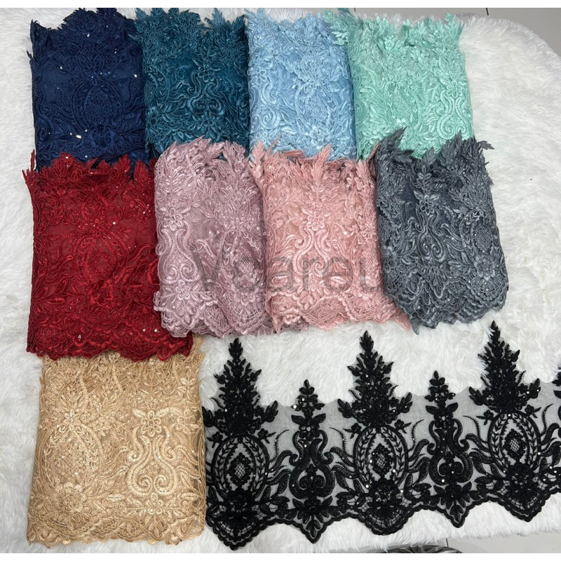 Border lace sequin tinggi 31cm lace baju raya lace baju nikah patch ...