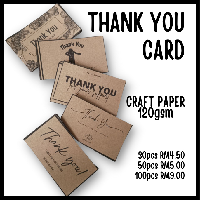 Craft Paper 120gsm Thank You Card 30/50/100 pcs Kad Terima Kasih Simple ...