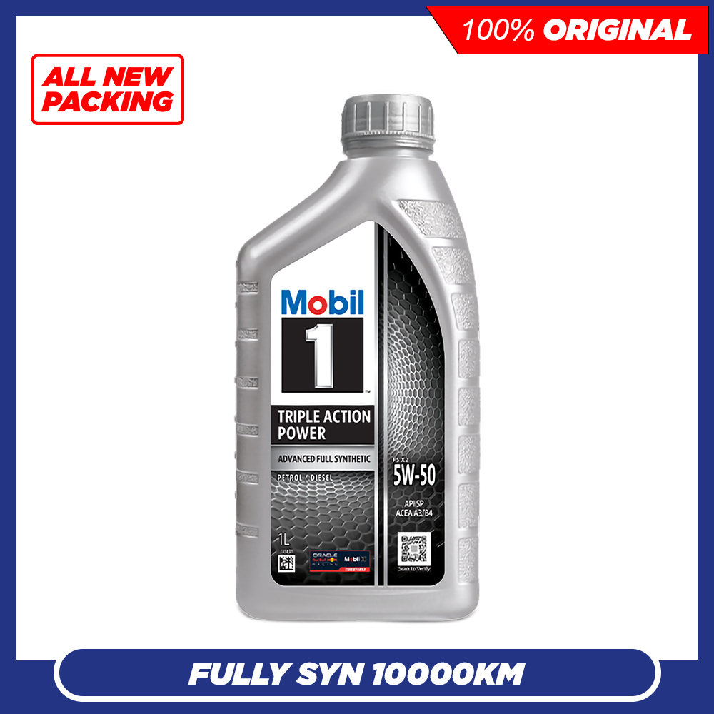 (NEW PACKING) Mobil 1 FS X2 Triple Action Power 5W50 Advanced Fully Synthetic (4L/1L) Engine Oil ...
