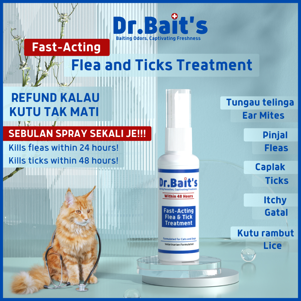 Ubat Kutu Paling Berkesan Dr.Bait’s Fast-Acting Earmites, Fleas and ...