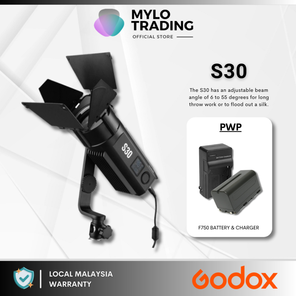 Godox S30 30W Focusing LED Photography Continuous adjustable Light Spotlight With Barn Door For ...