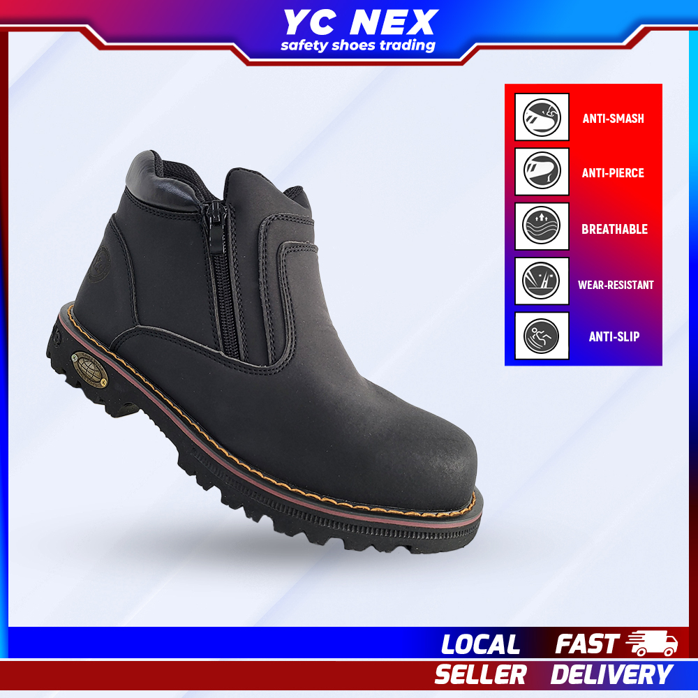 Safety Shoes 1707 Mid Cut Zip Type Safety Boots | Shopee Malaysia