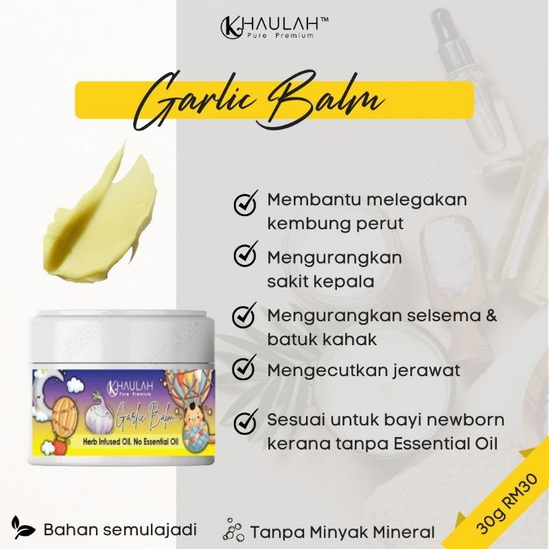 KHAULAH GARLICBALM/KRIM BAWANG PUTIH(SERASI kembung perut,batuk ...