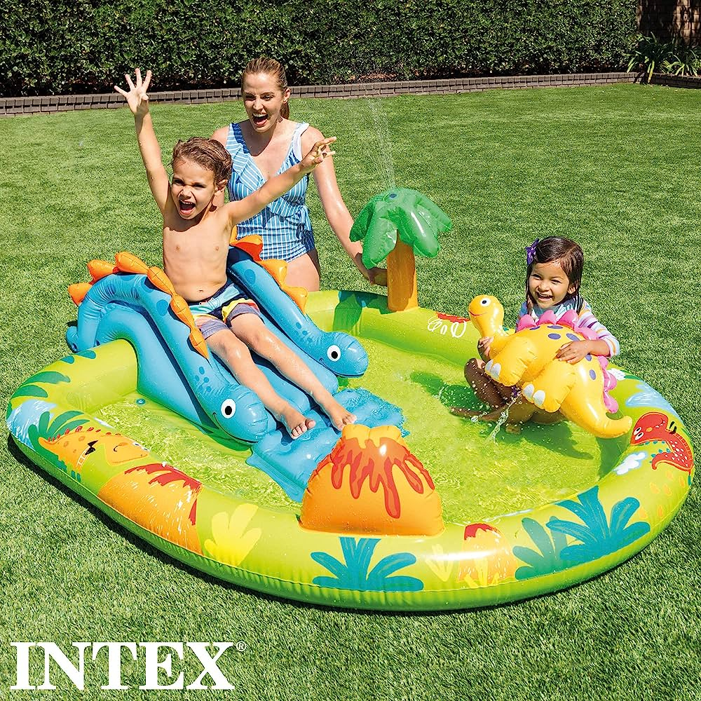 Intex 57166NP Little Dino Dinosaur Themed Inflatable Pool Backyard Play ...
