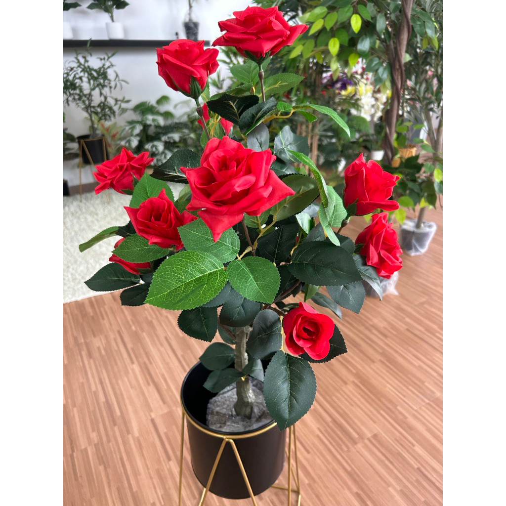 Pokok Bunga Hiasan Ros Merah / Premium Red Rose Artificial Flower ...