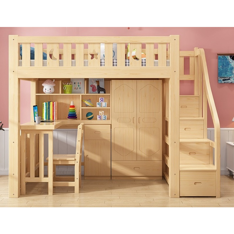 Loft Bed With Wardrobe Study Table Desk For Kids Children Stair Cabinet ...