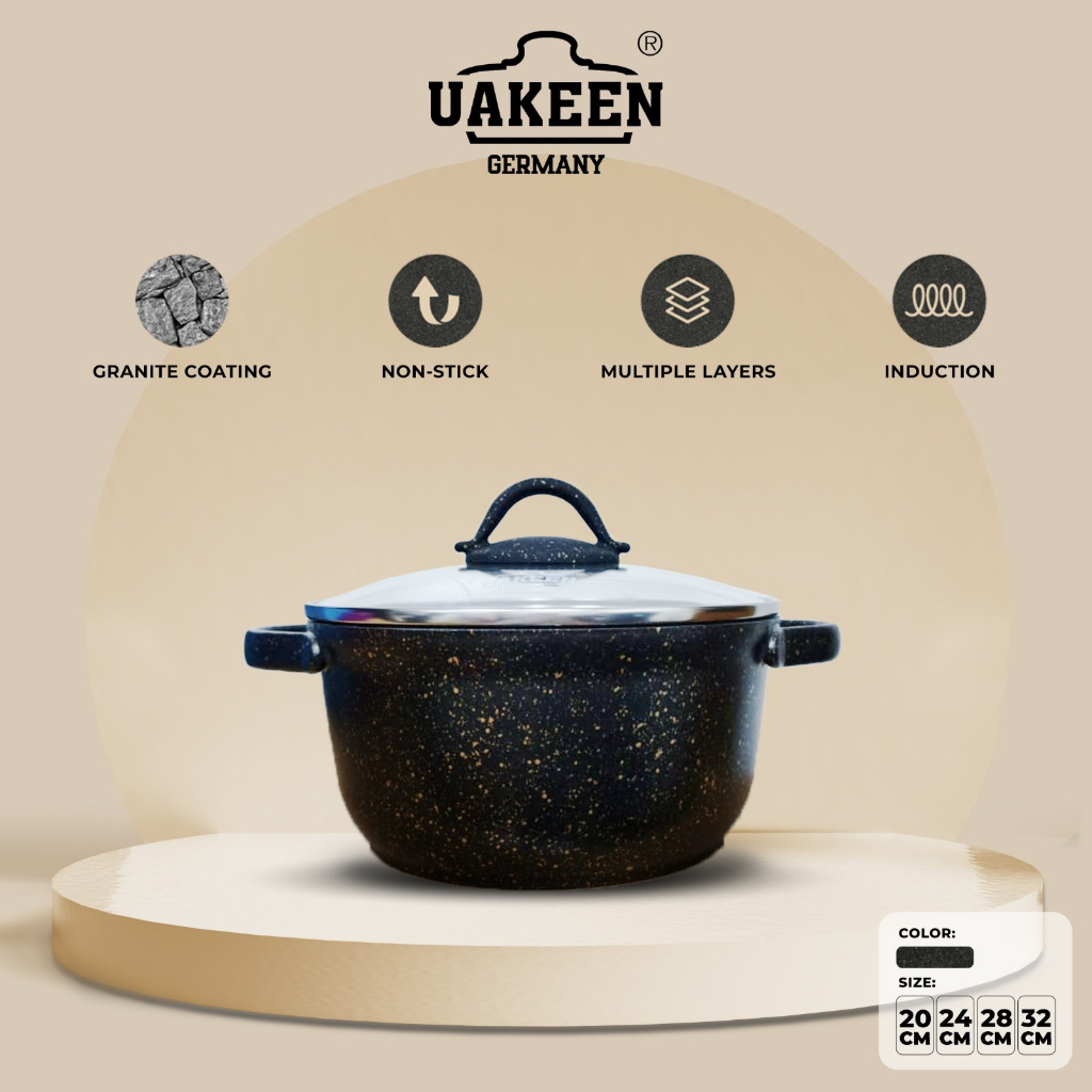 [UAKEEN GERMANY] 20 24 28 32CM Die Cast Granite Casserole Cookware Pot With Lid/Periuk Batu Dgn ...