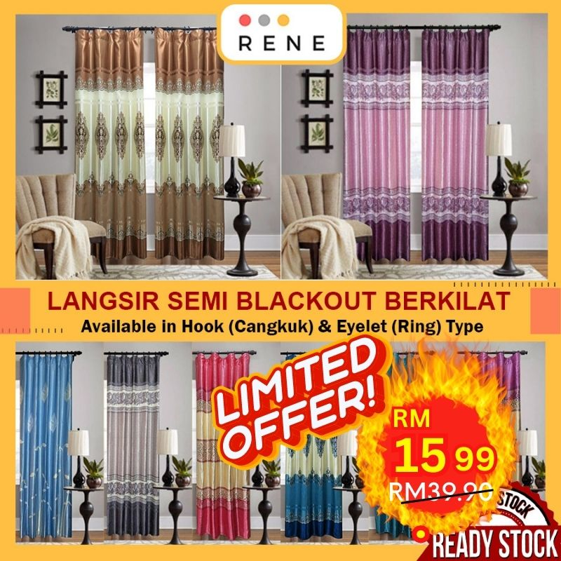 💥Langsir Murah Hook / Eyelet Semi Blackout Langsir Tingkap Murah ...