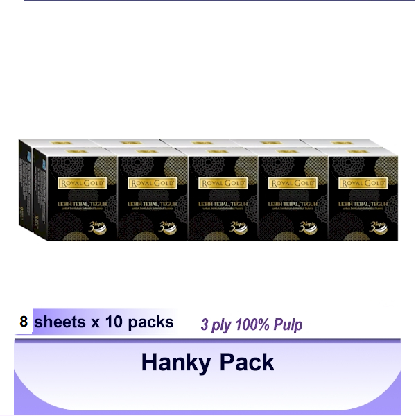 ROYAL GOLD Luxurious White tissue 3 ply (10 x 8 sheets ) / Pocket ...