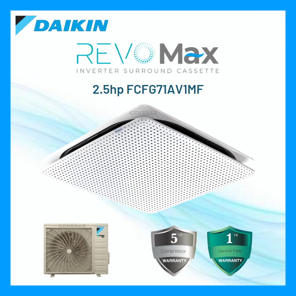 DAIKIN REVO MAX Surround Cassette Inverter R32 with Smart Control (Built-in WIFI) 2.0hp/2.5hp/3 ...