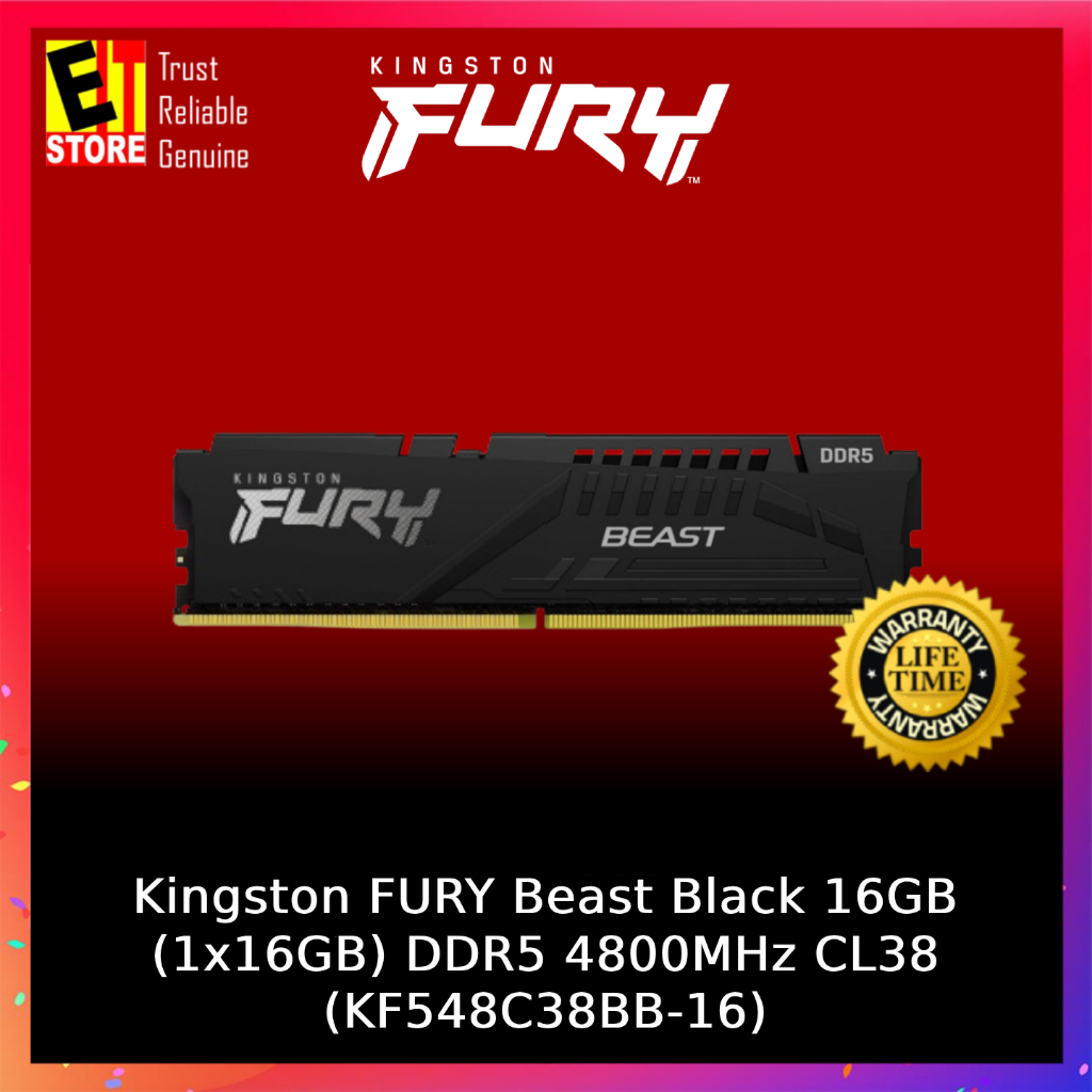 Kingston FURY Beast Black 16GB (1x16GB) DDR5 4800MHz CL38 (KF548C38BB-16) | Shopee Malaysia