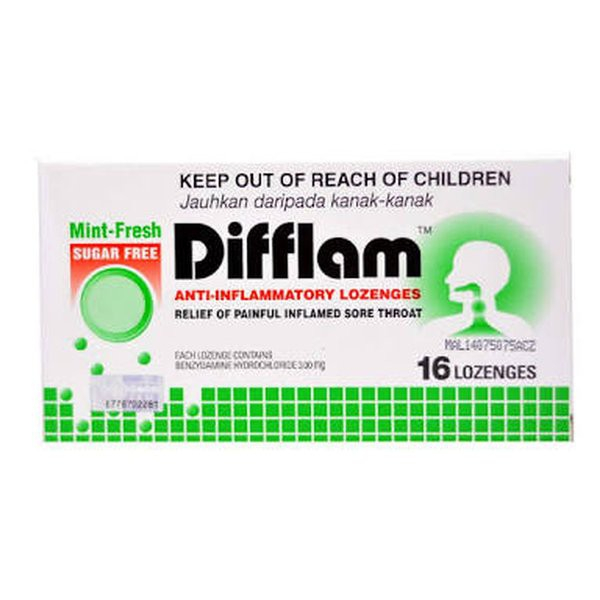 Difflam Mint 16 Lozenges Anti-inflammatory Cough Suppressant Gula Sore ...