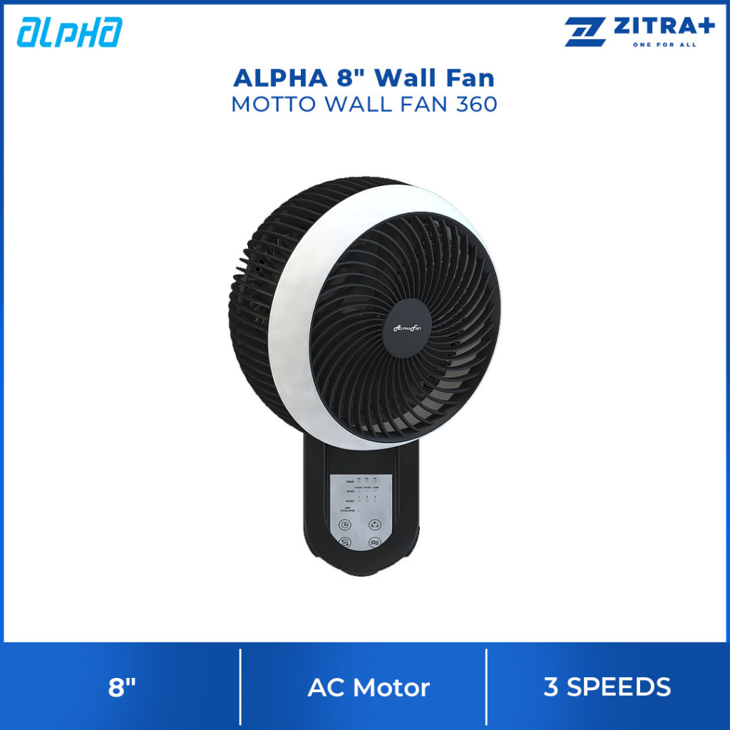 ALPHA 8" Wall Fan MOTTO WALL FAN 360 | Up&Down Manual Swing | 3 Fan ...
