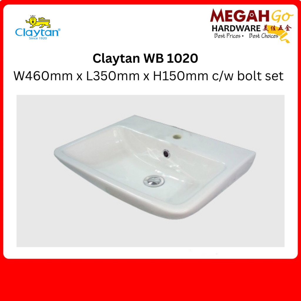 Claytan Wash Basin WB1020-W460mm x L350mm x H150mm c/w bolt set ...