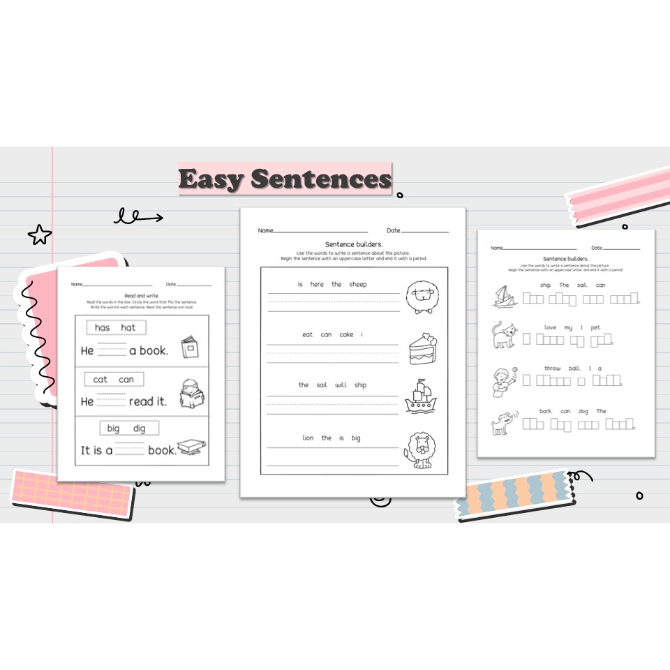 [PRE018] 14 pages Easy Sentences Worksheet for Pre-school PDF version ...