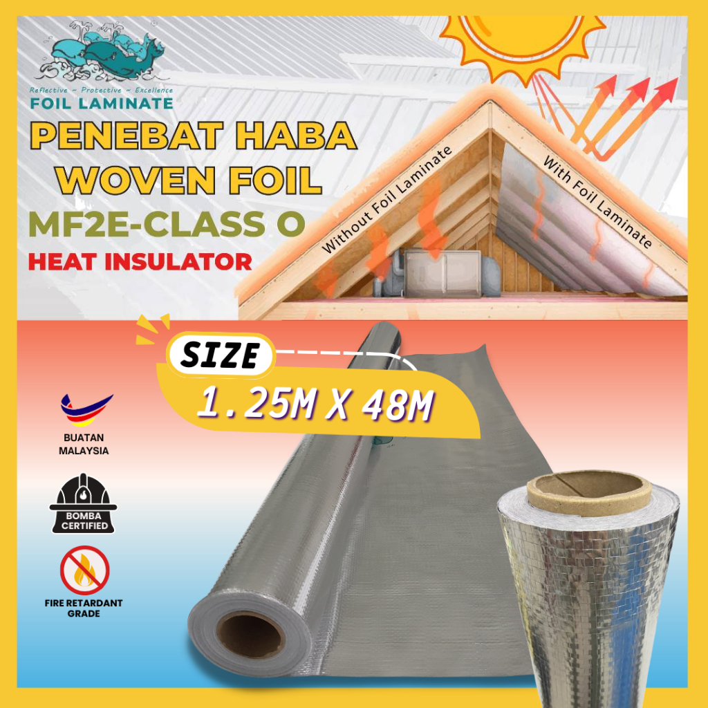 MF2E Class O Aluminium Foil Woven Foil (48M-L) Penebat Haba Bumbung Rumah Roof Heat Insulation ...