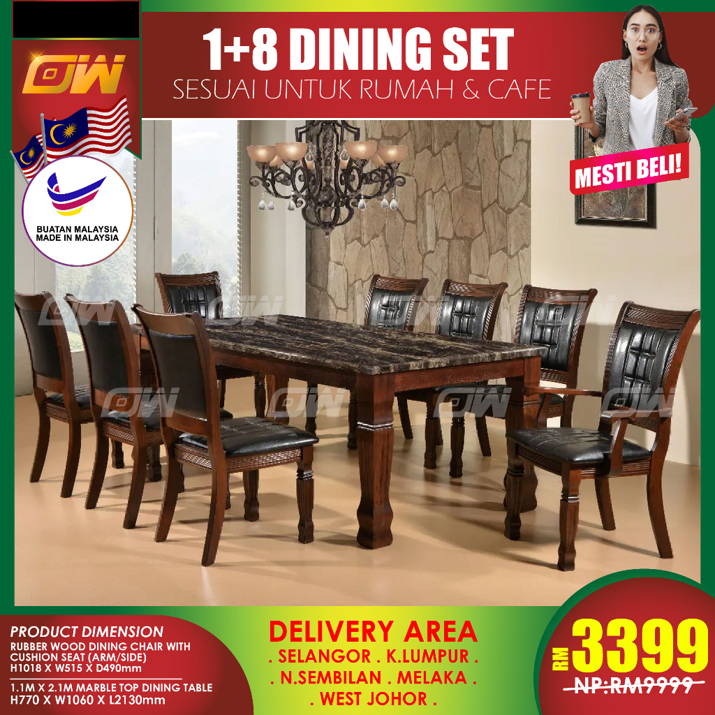 CT3864 CC3388 1+8 Seater Imported Romania Marble Dining Set Kayu ...