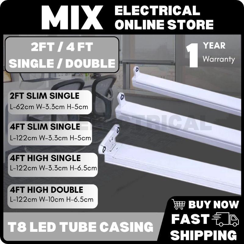 LED T8 Casing 2FT 4FT Kalimantang Single Double Fitting Light Tube ...
