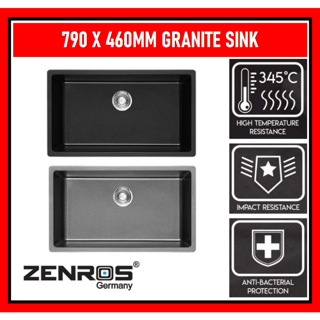 ZENROS ZEN-SB-GR7946-BK 790MM X 460MM 80% NATURAL GRANITE STONE GRANITE ...