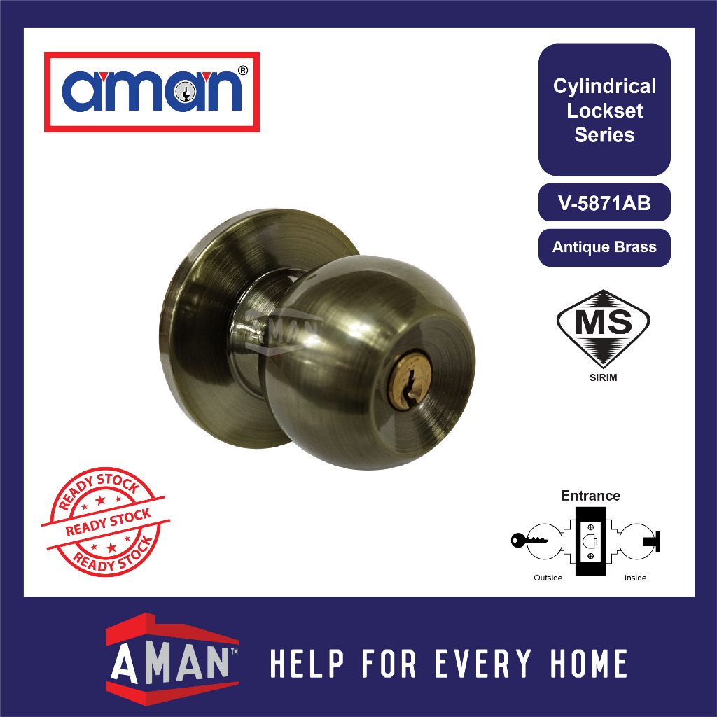 AMAN Big Rose Cylindrical Door Knob Lock Set Entrance Storeroom Privacy ...