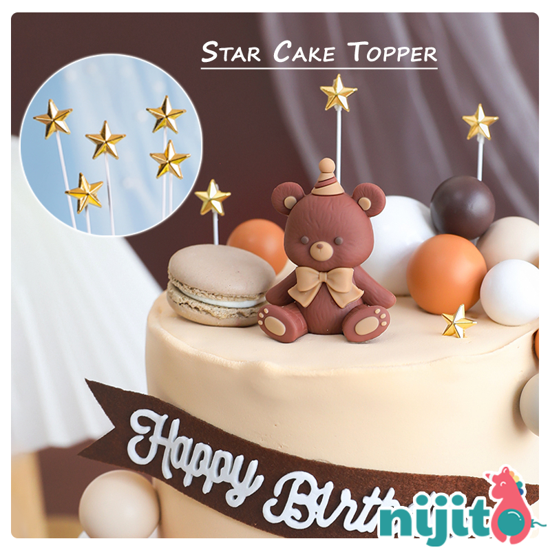 Nijito - 5pcs/set Gold Silver 3D Little Star Cake Topper Happy Birthday ...