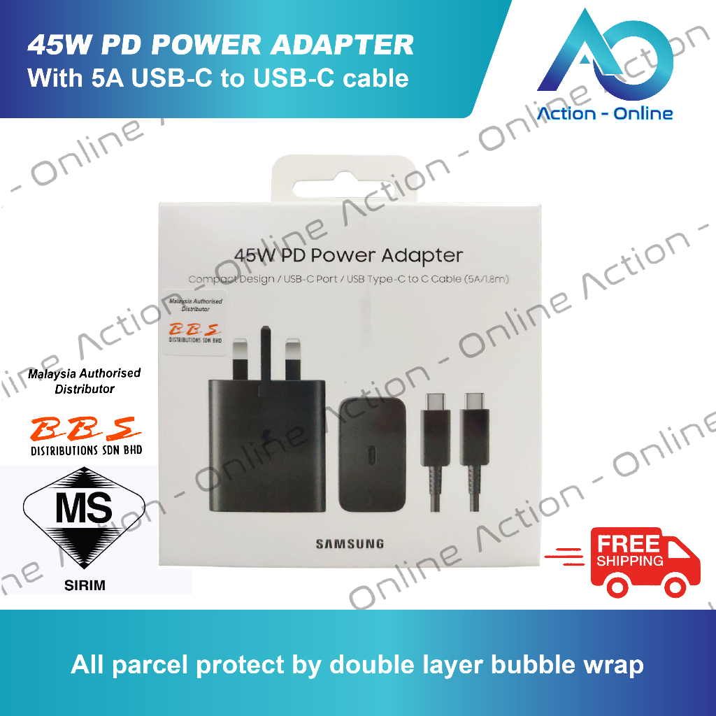 (Ready Stock) Samsung 45W PD Power Adapter (T4510)(With 5A USB-C to USB ...