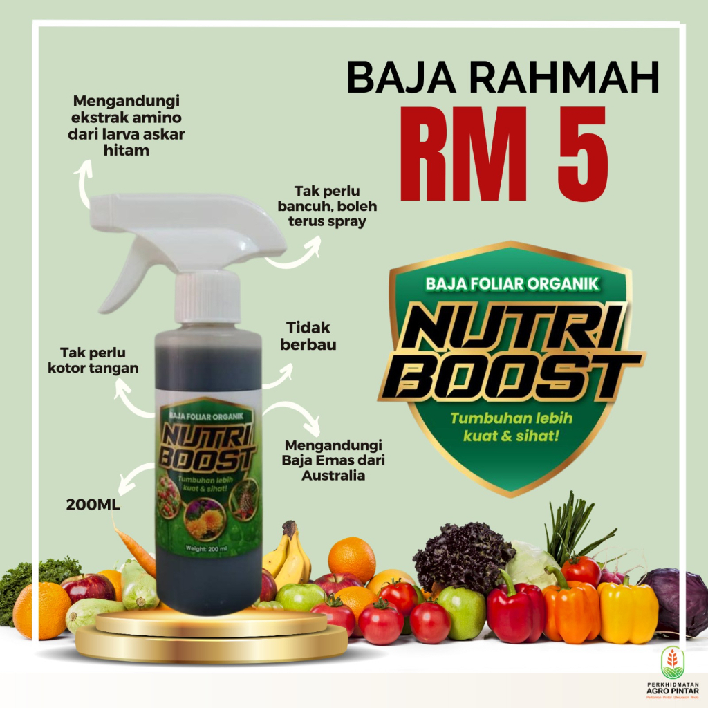Siap Bancuh Baja Foliar Organik Nutri Boost 200 ml baja pokok buah bunga sayur ready spray ...
