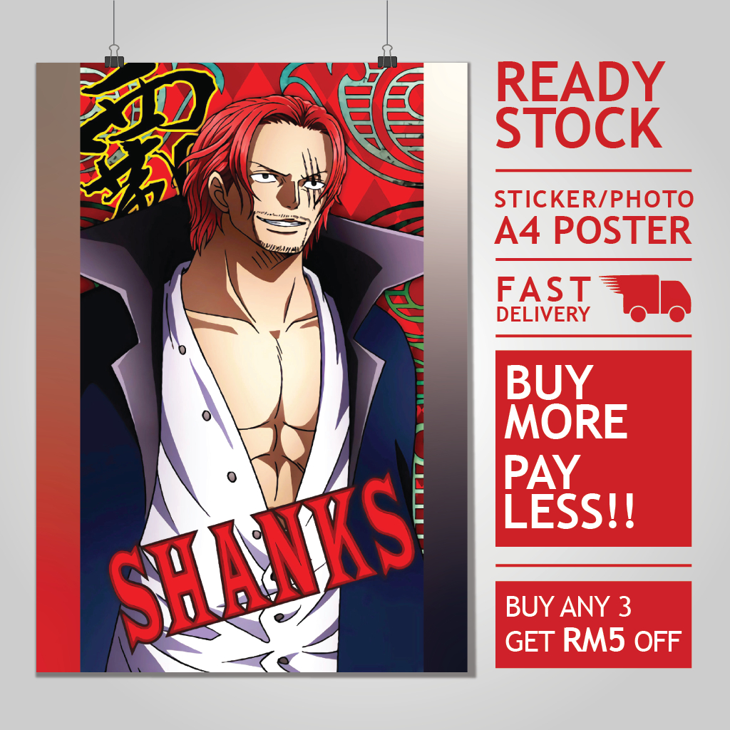 (READY STOCK) One Piece A4 Photo Poster/Sticker | Shanks #1 | A4 Photo ...