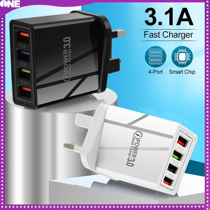 FJONE Fast 4 USB Port Quick Charge Portable 4 Ports USB Plug Adapter ...