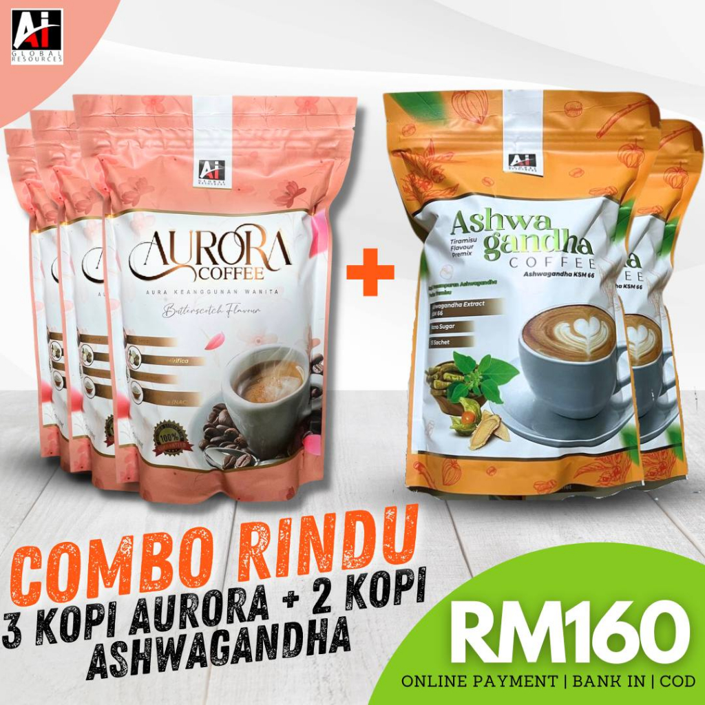 Combo Rindu 3 Kopi Aurora dan 2 Kopi Ashwagandha Ai Global | Shopee ...