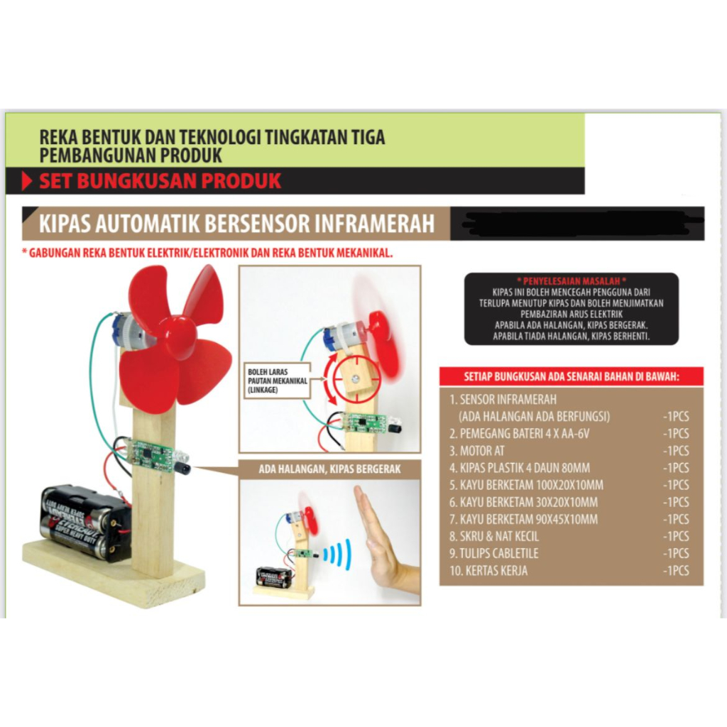 PROJEK RBT TINGKATAN 3 KIPAS AUTOMATIK BERSENSOR INFRAMERAH (1SET ...