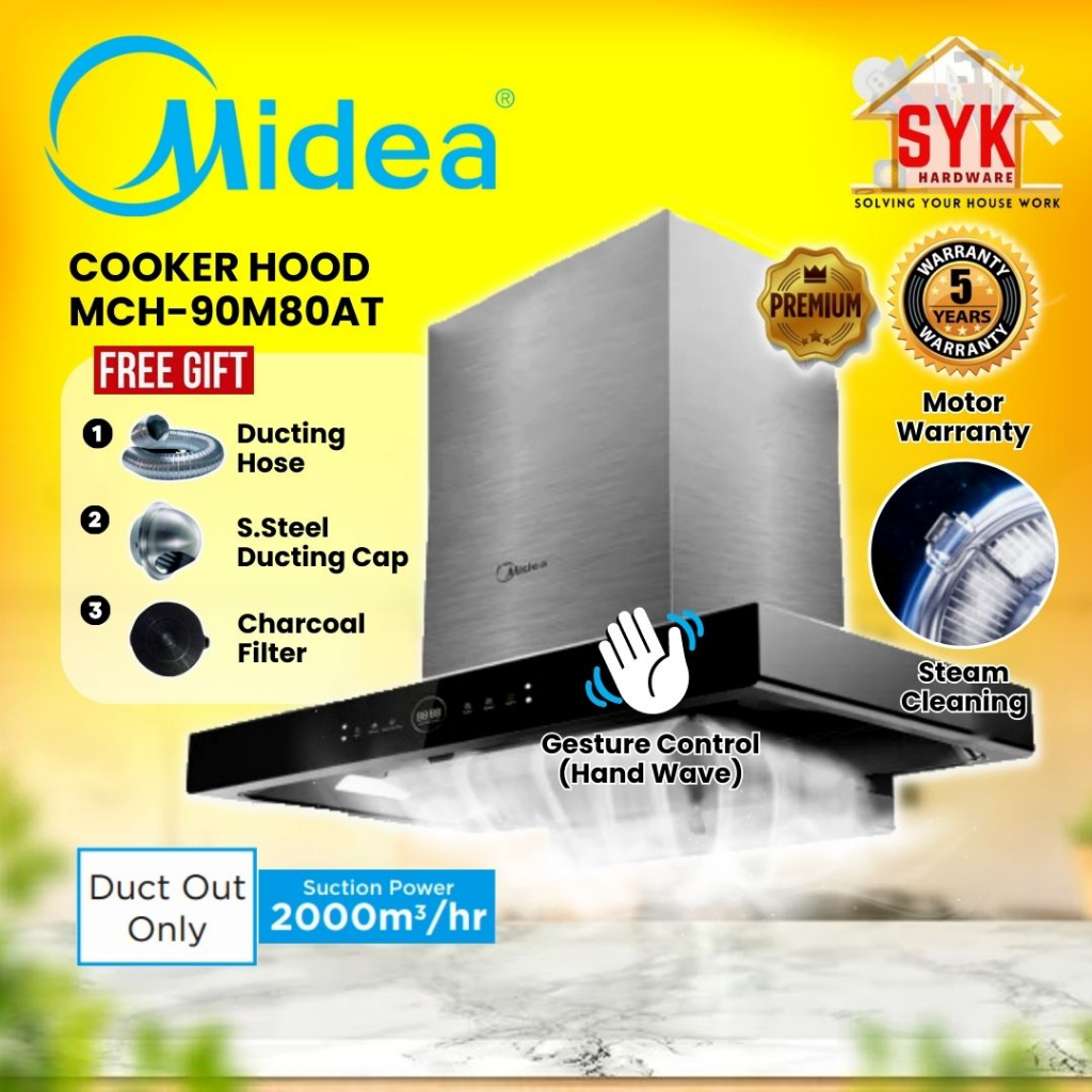 SYK Midea Kitchen Hood MCH-90M80AT Cooker Hood Kitchen Gas Hob Stove ...