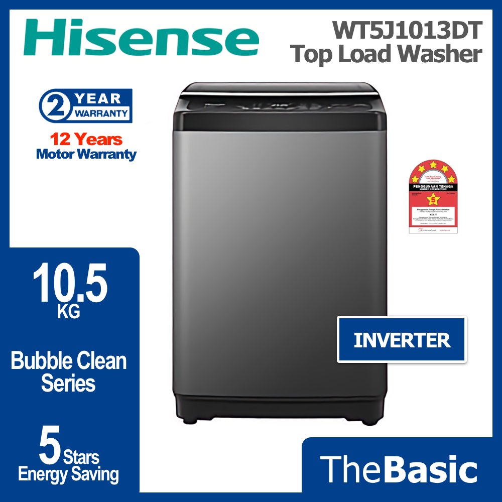 HISENSE 10.5KG Top Load Washer Washing Machine ( WT5J1013DT / WT105GE30 ...